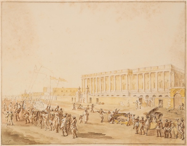 India.- Pocock Nicholas View of a procession in Calcutta, watercolour c ...